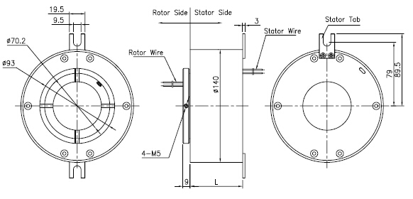 Conductive Through Bore Slip Ring 70mm With 24 Wires Contact Slip Ring Assemblies rotating ...